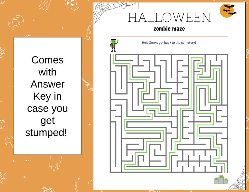 Halloween Zombie Maze Printable Game With Answer Key - Etsy