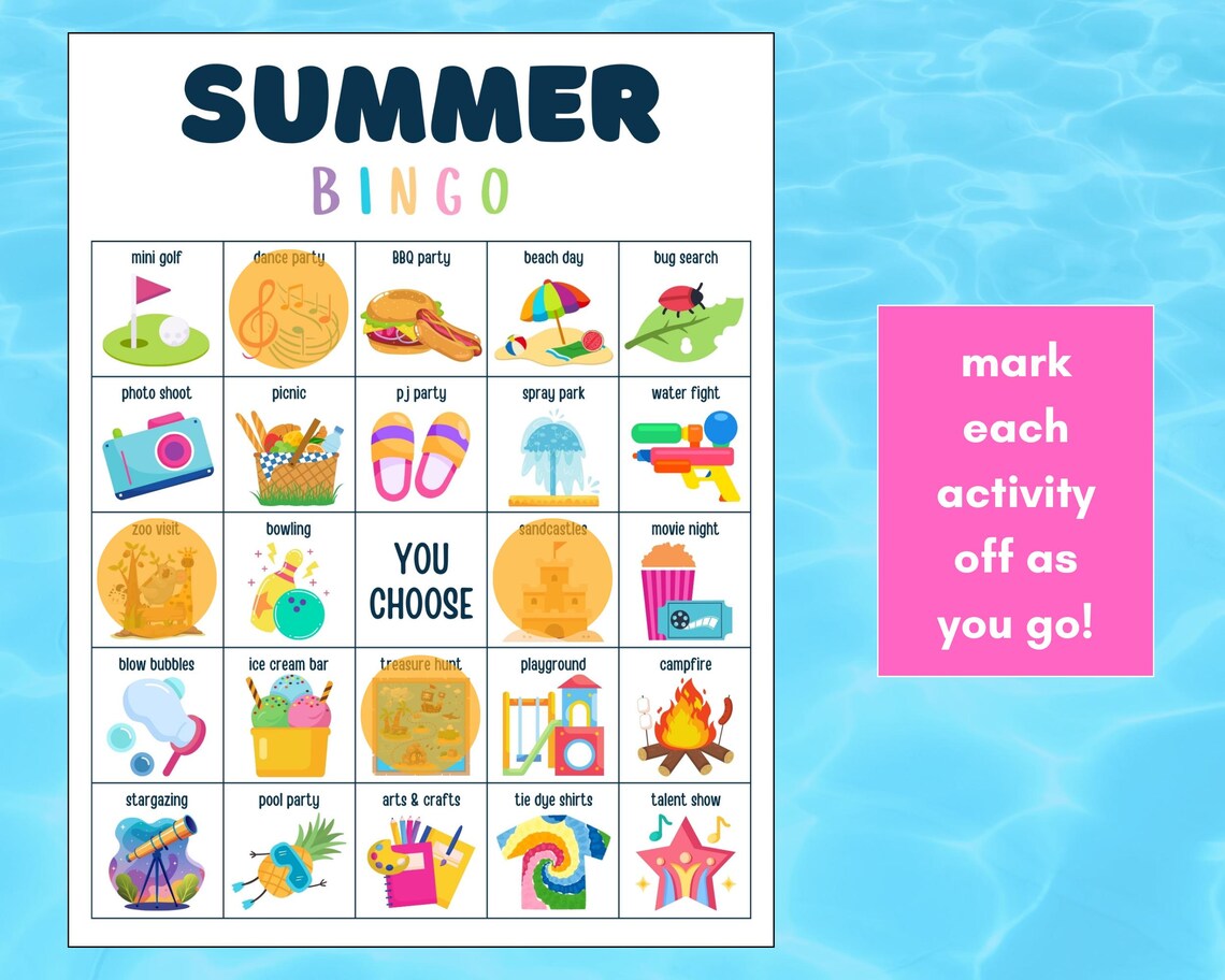 Kids Summer Bingo Activity Sheet, Summer Bucket List, Summer Family ...