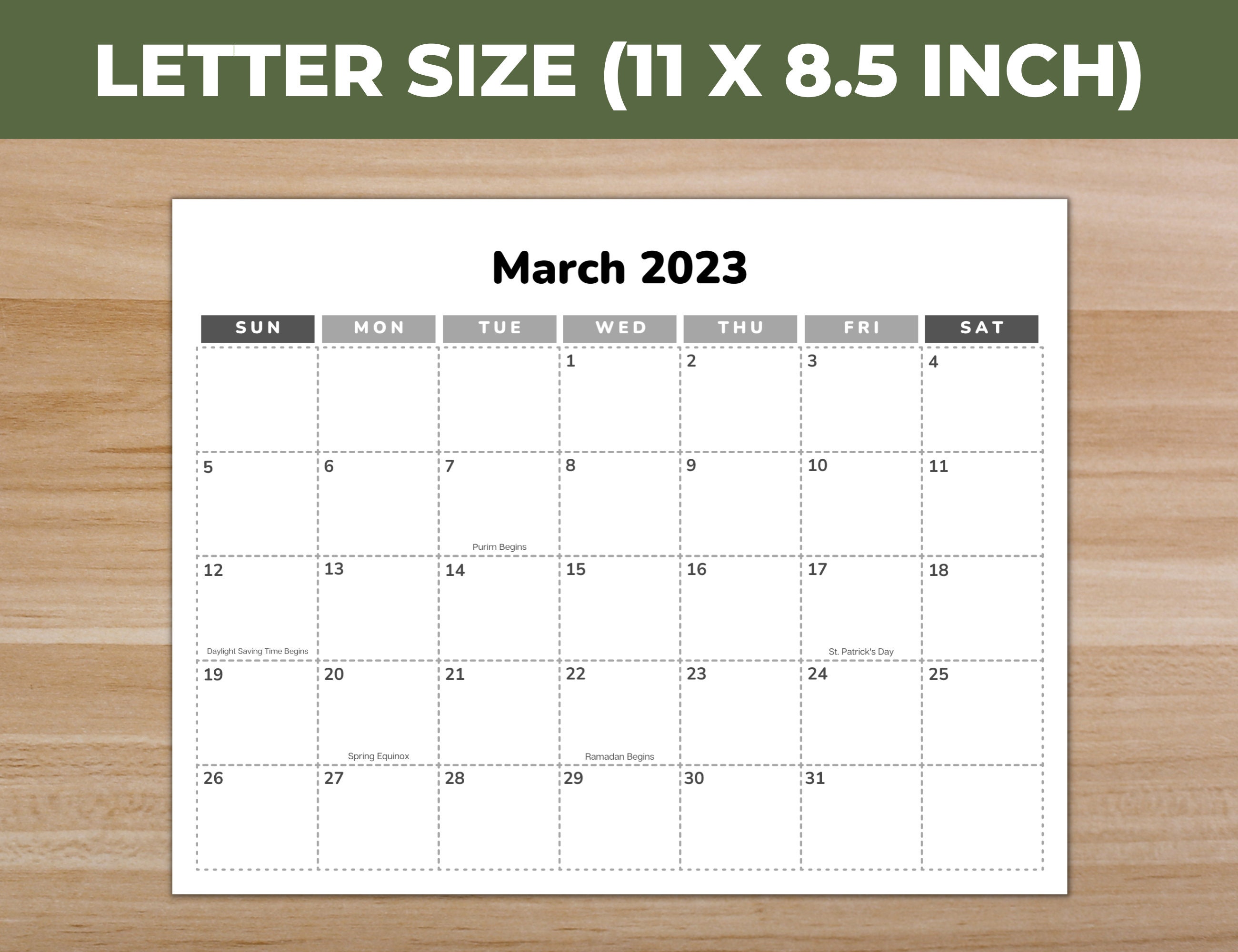 2023 Blank Monthly Calendar Template Printable With Holidays - Etsy