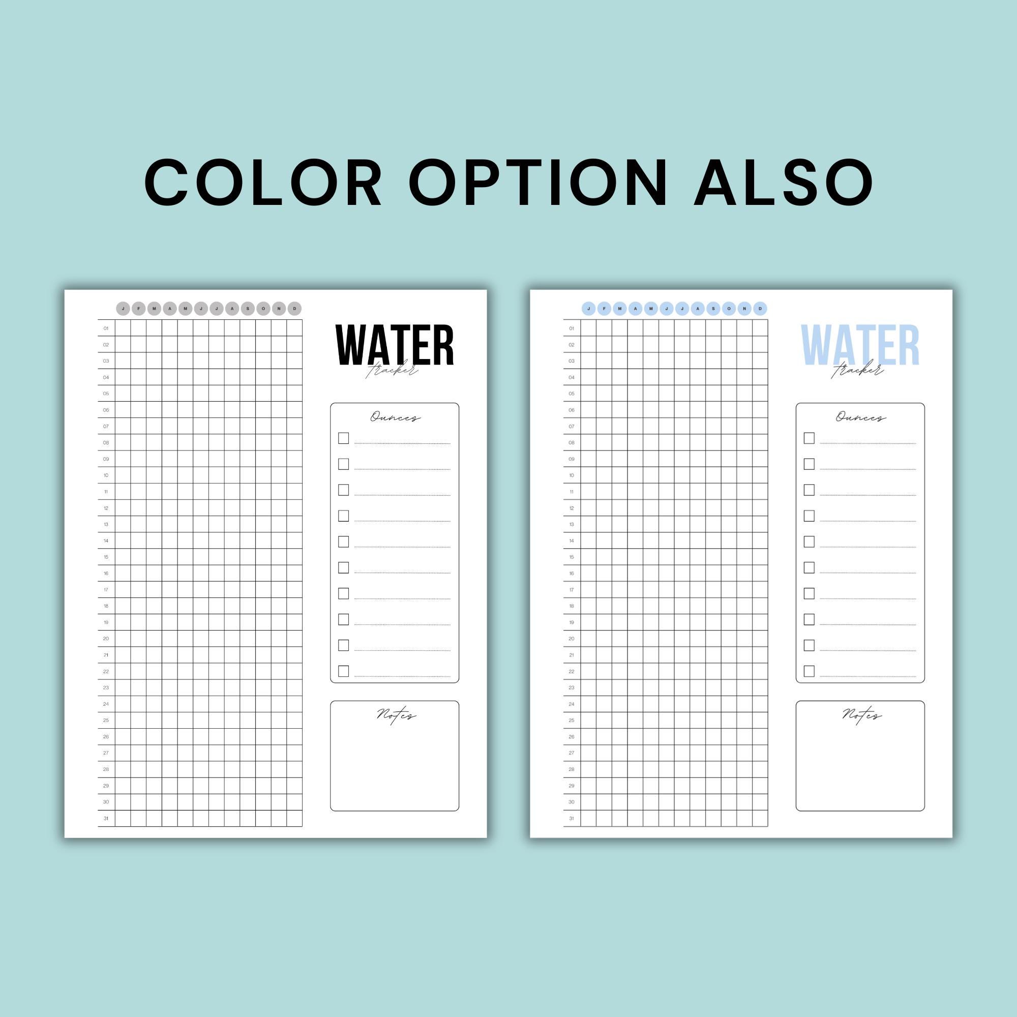 Water Journal Tracker, Year in Pixels, Printable Journal Page Template ...