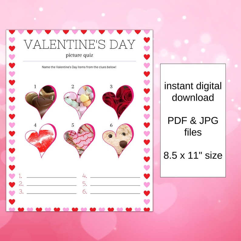 Valentine's Day Picture Quiz Printable Game With Answer Key - Etsy