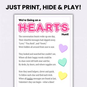 Valentine’s Day Scavenger Hunt | Conversation Hearts Printable Game ...
