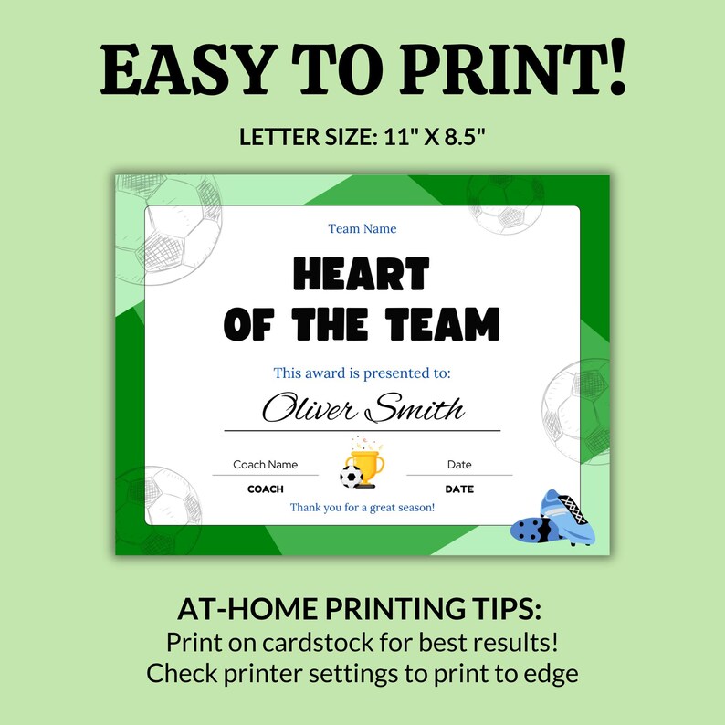 Editable Soccer Certificates, End of Year Awards, Team Party ...