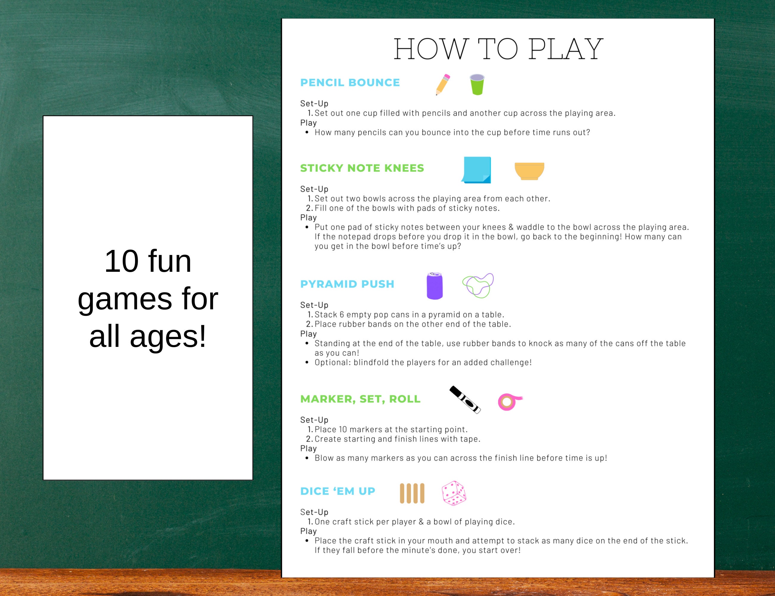 Classroom Minute to Win It Printable Game Ideas With Supply List and ...