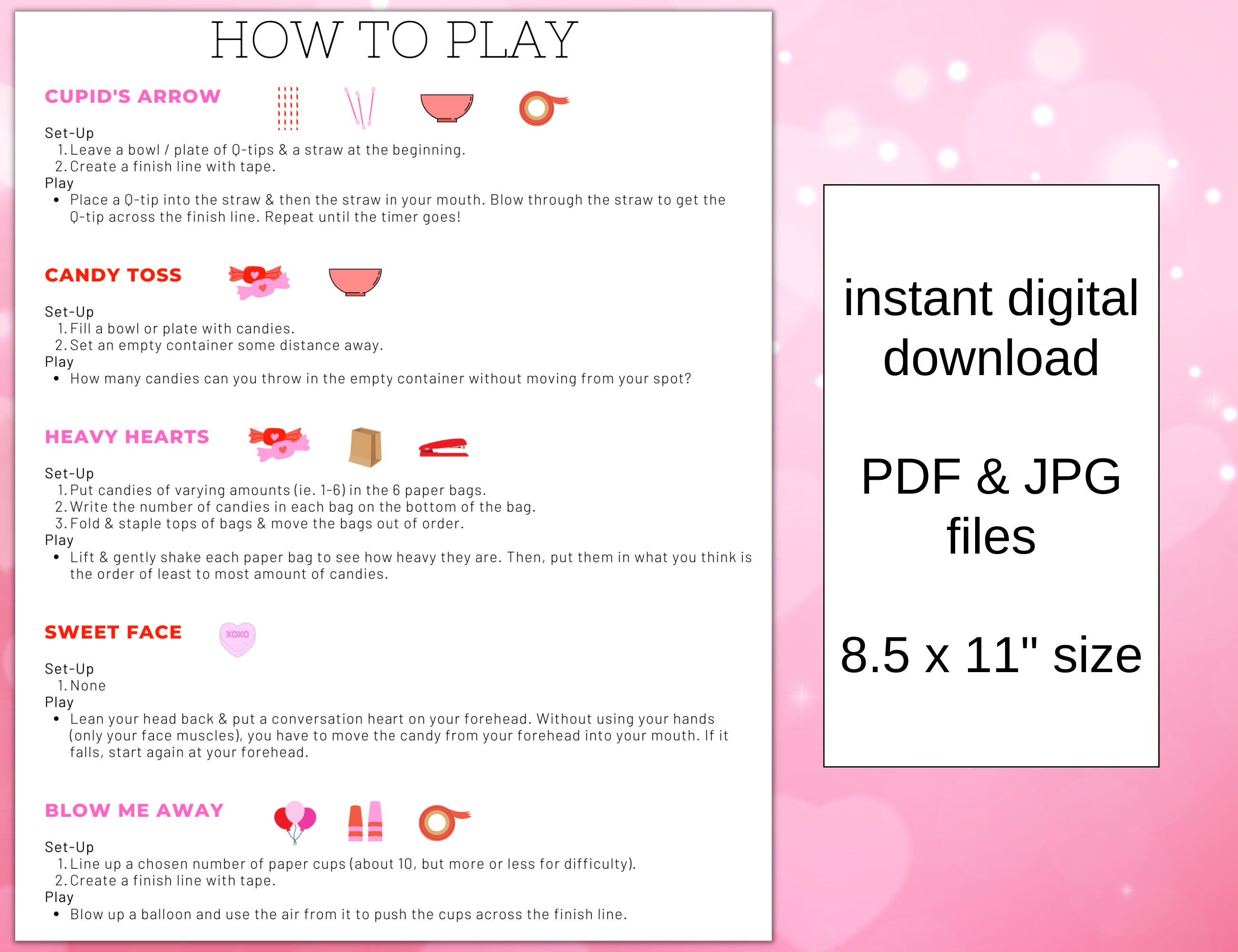 Valentine's Day Minute to Win It Printable Game Ideas With Supply List ...