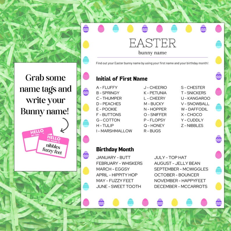 What's Your Bunny Name Easter Printable Activity - Etsy