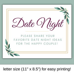 Bridal Party Table Sign Printable, Date Ideas, With Cards - Etsy