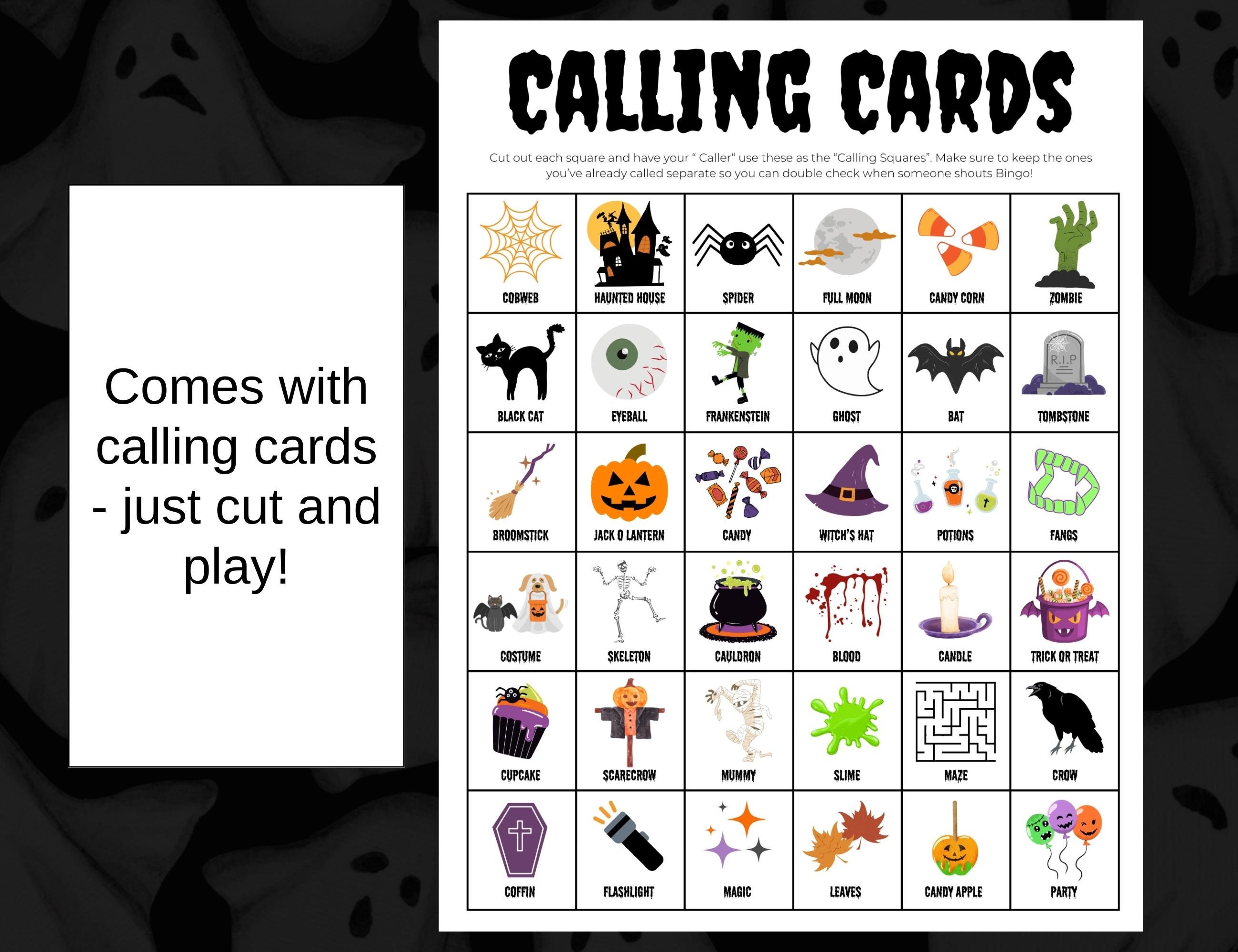 Halloween Bingo Game Cards Printable With 30 Bingo Boards, Calling ...