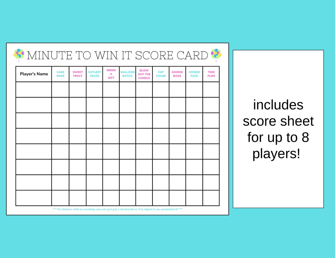 Birthday Minute to Win It Printable Game Ideas With Supply List and ...