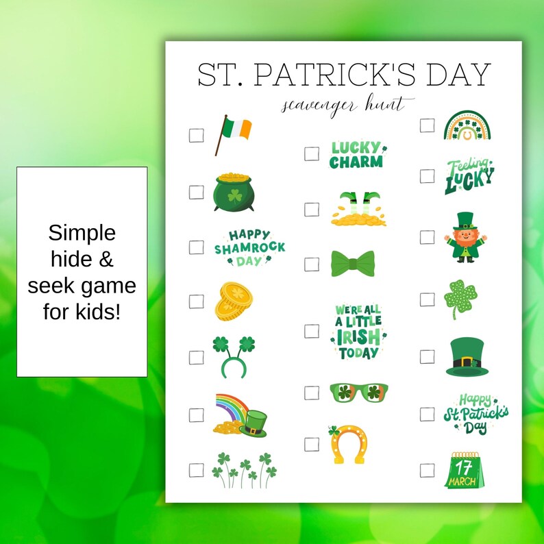St. Patrick's Day Scavenger Hunt With Pictures, Classroom, Indoor Party ...