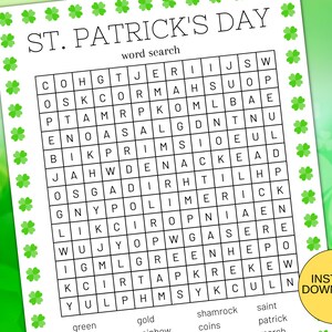 St Patrick's Day Word Search Printable Game With Answer Key - Etsy