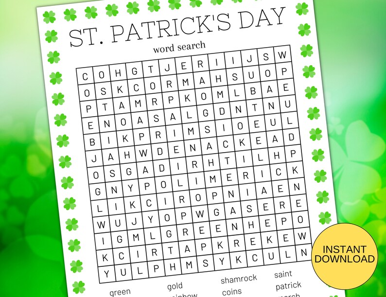 St Patrick's Day Word Search Printable Game With Answer Key - Etsy