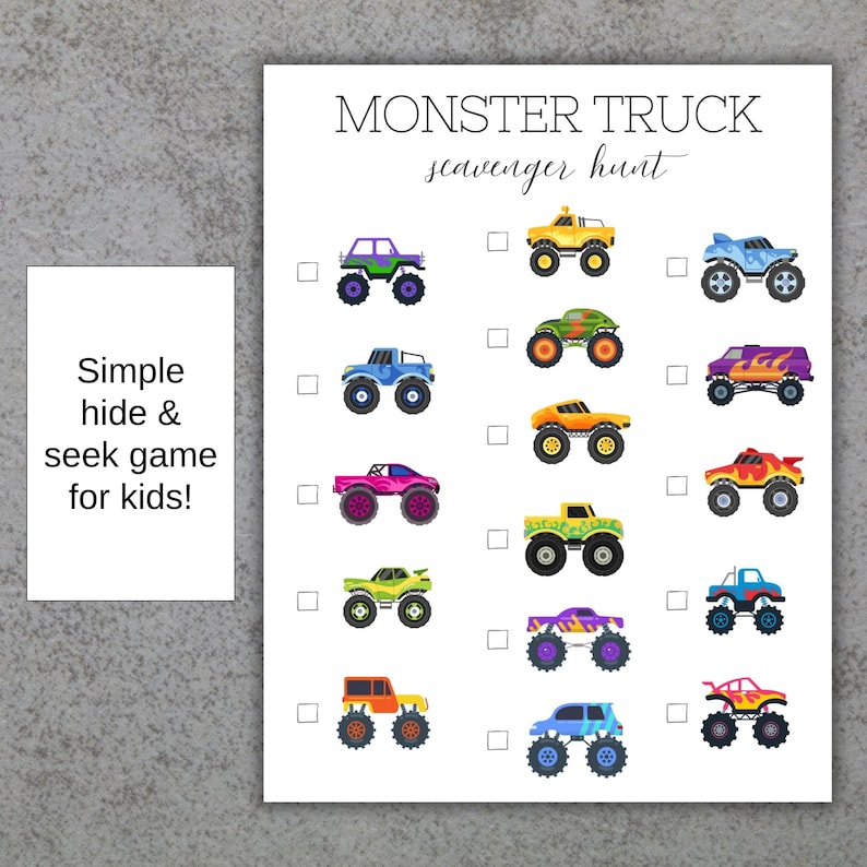 Monster Truck Party Scavenger Hunt With Pictures, Themed Kids Birthday ...