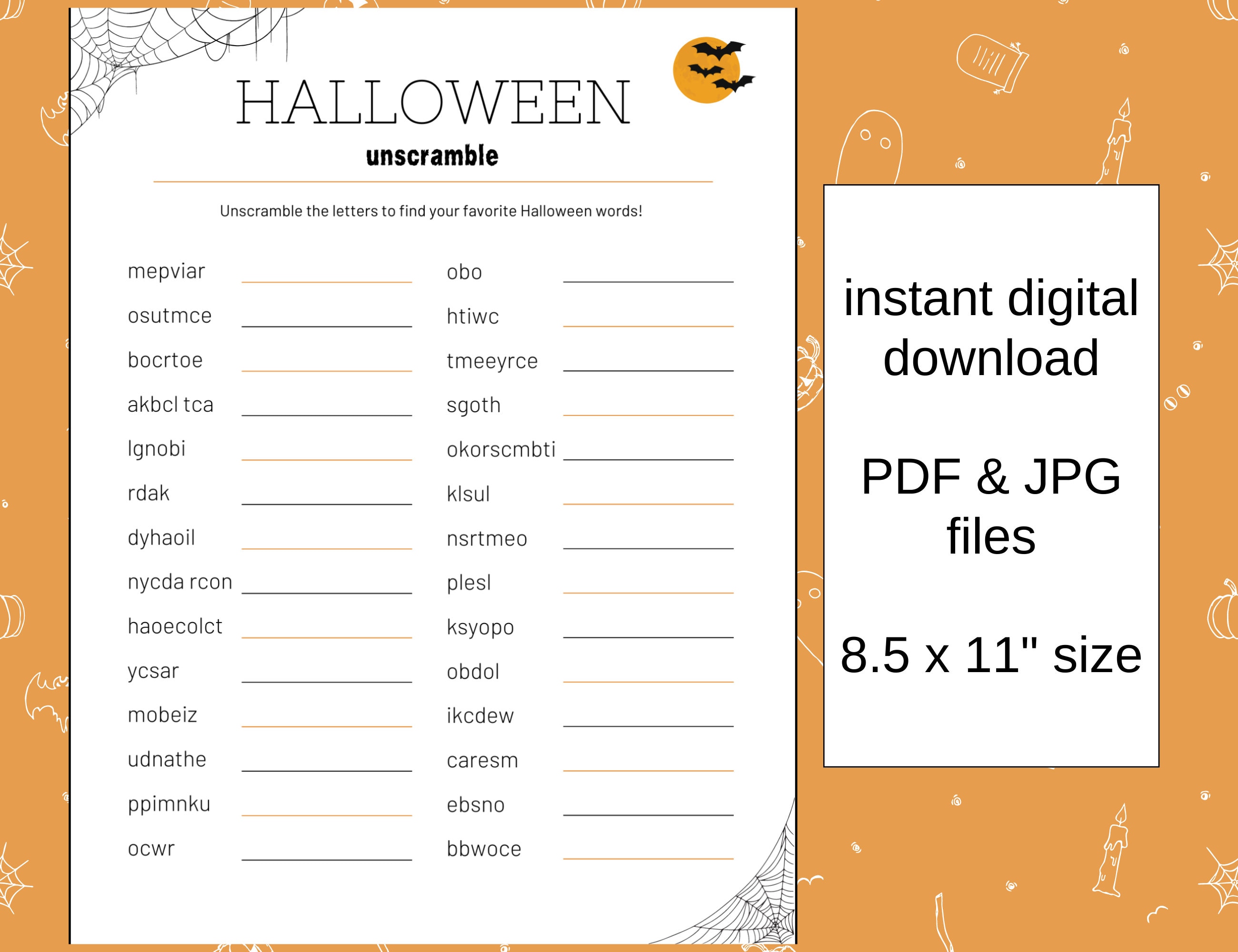 Halloween Word Scramble Printable Game With Answer Key - Etsy