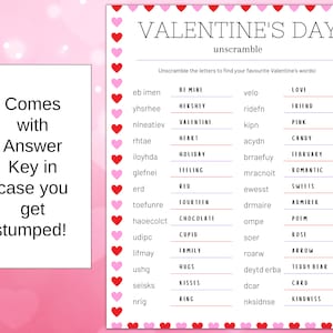 Valentine's Day Word Scramble Printable Game With Answer Key - Etsy