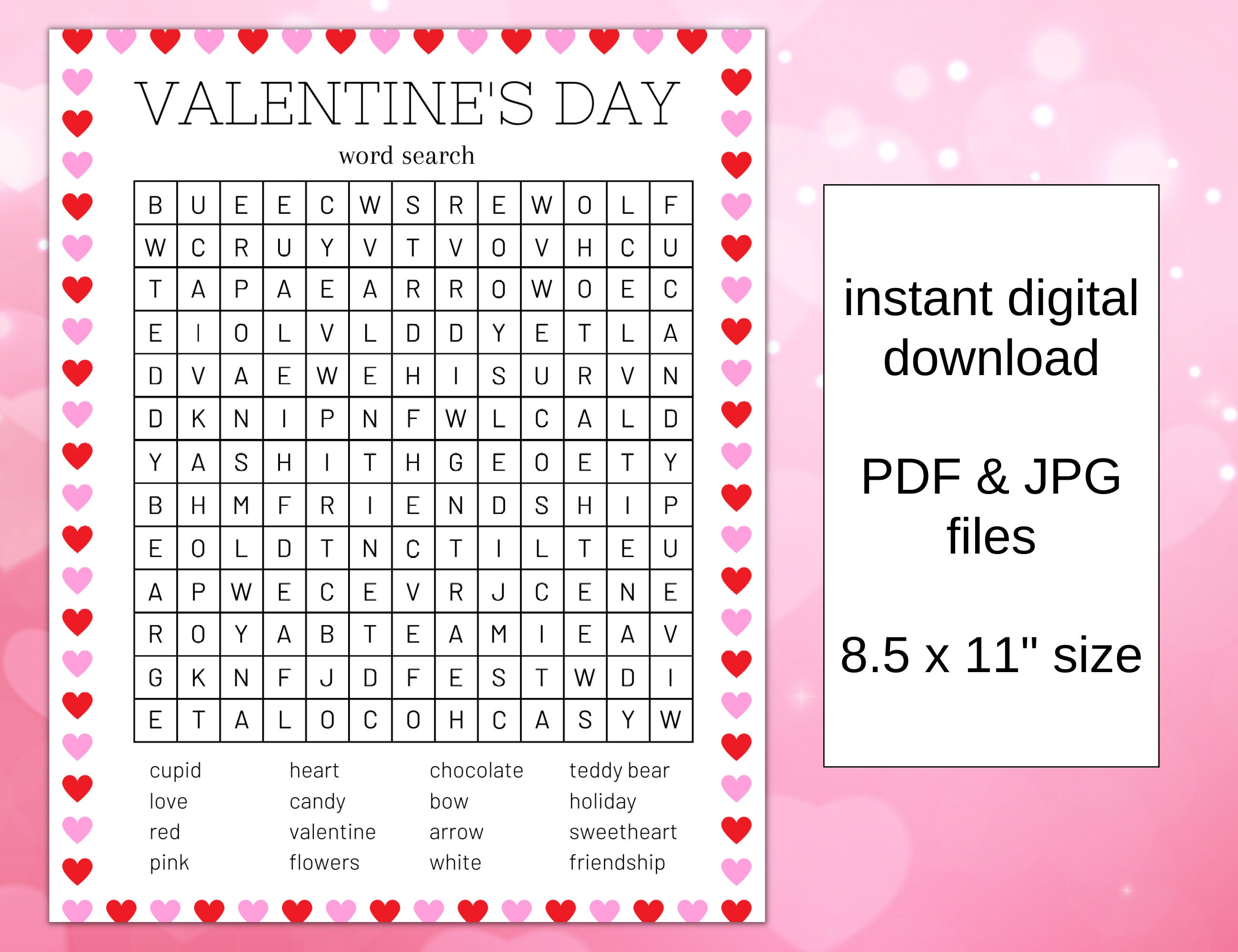 Valentine's Day Word Search Printable Game With Answer Key - Etsy Canada