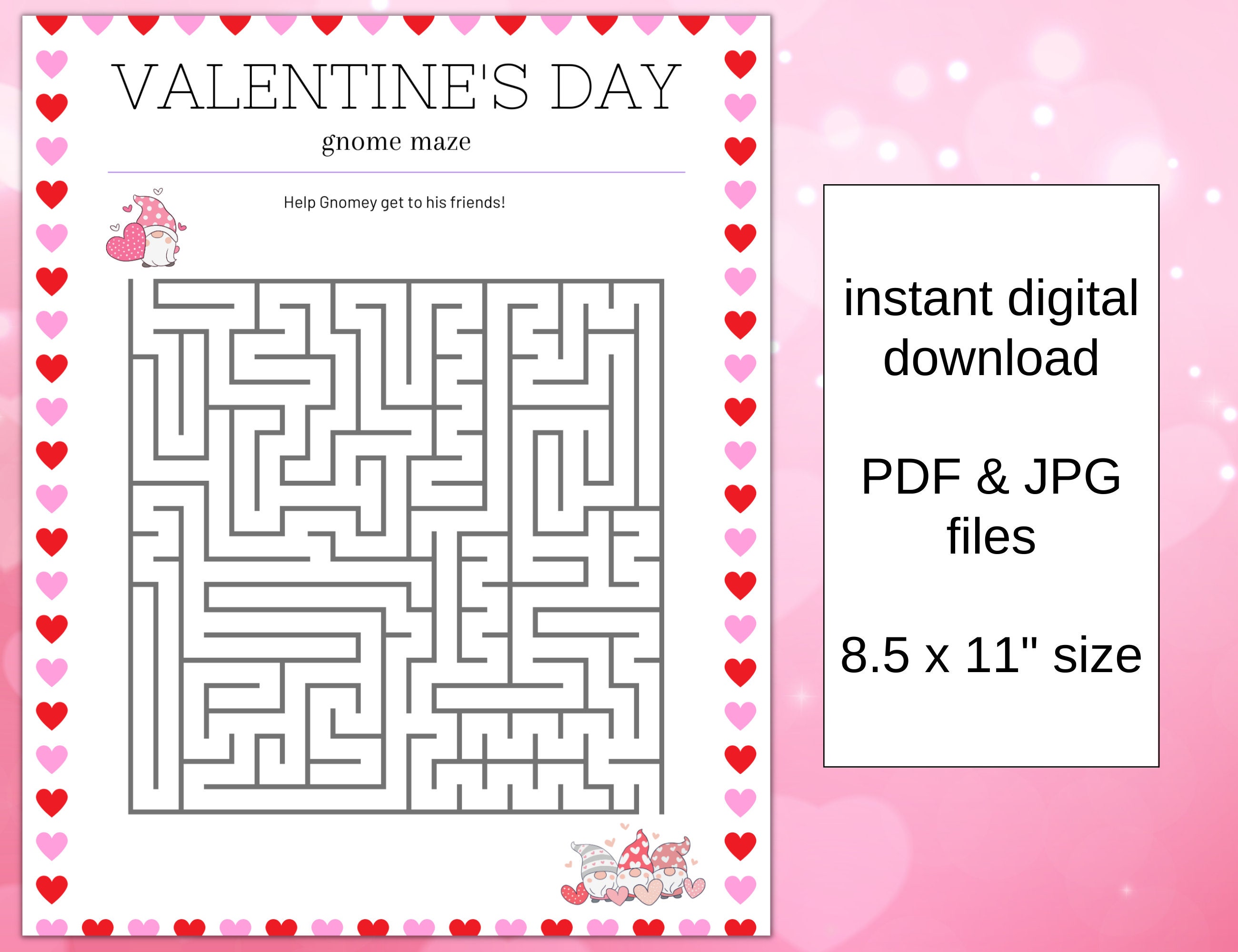 Valentine's Day Gnome Maze Printable Game With Answer Key - Etsy