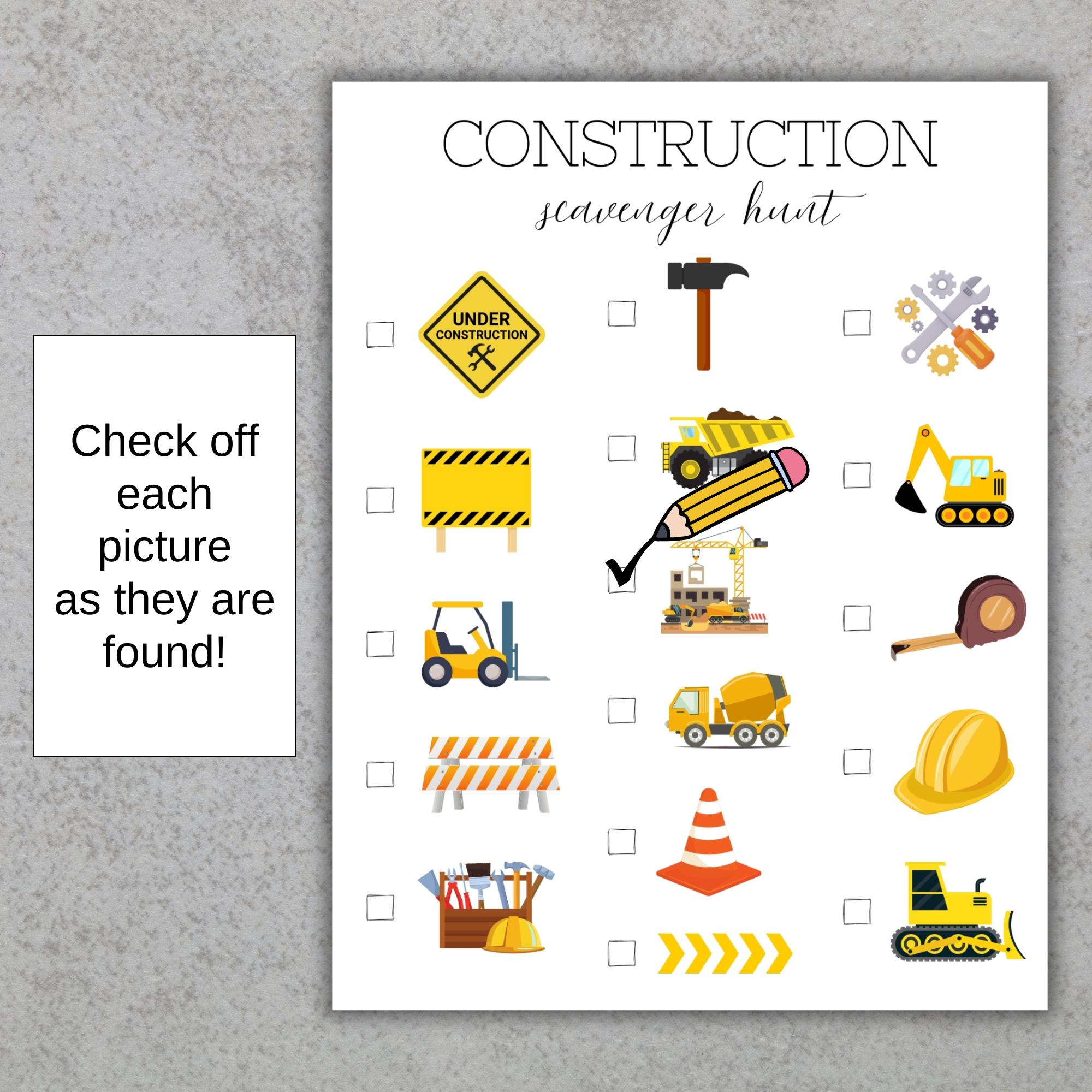 Construction Party Scavenger Hunt With Pictures, Themed Kids Birthday ...
