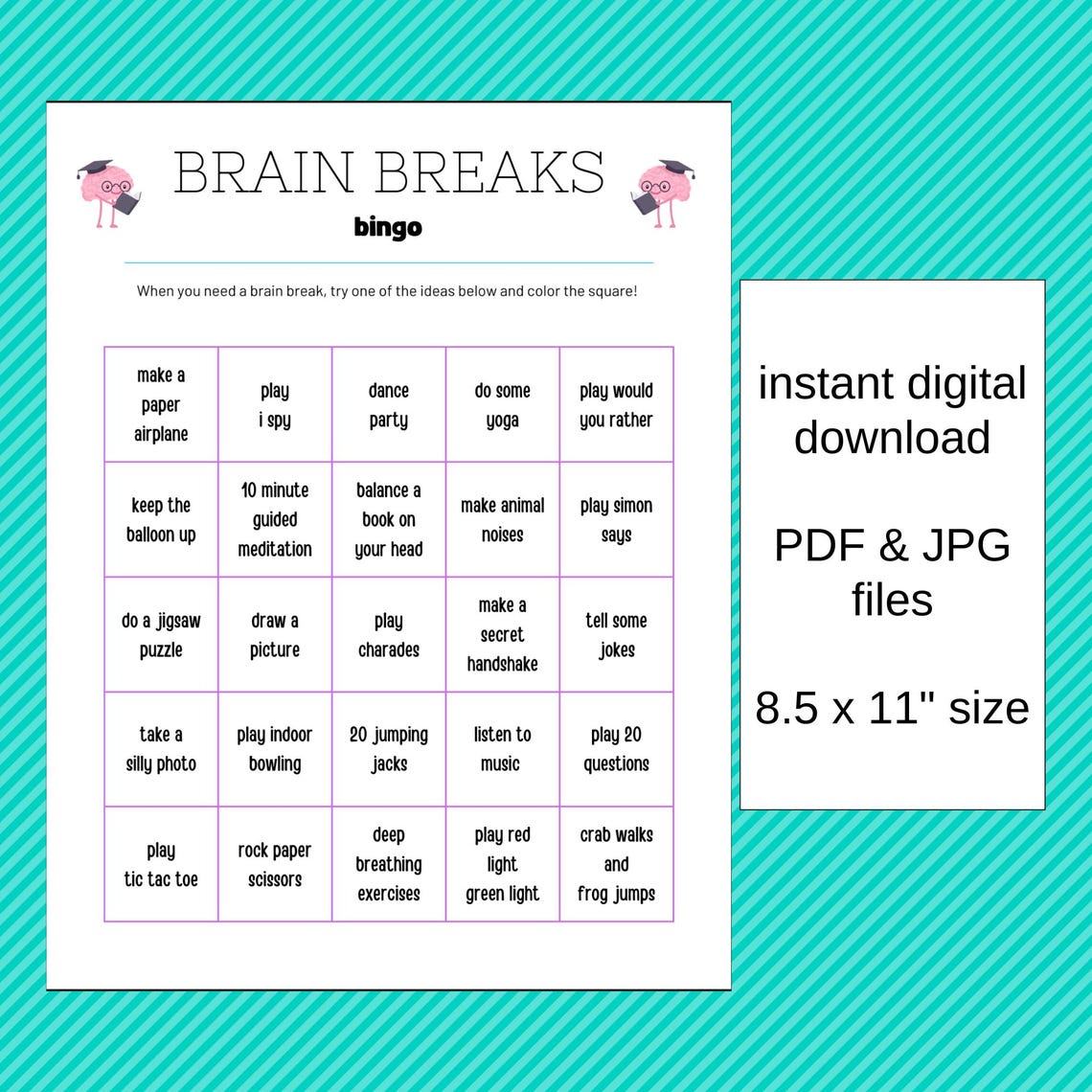 Jeu à imprimer Brain Breaks avec corrigé, école à la maison, salle de ...