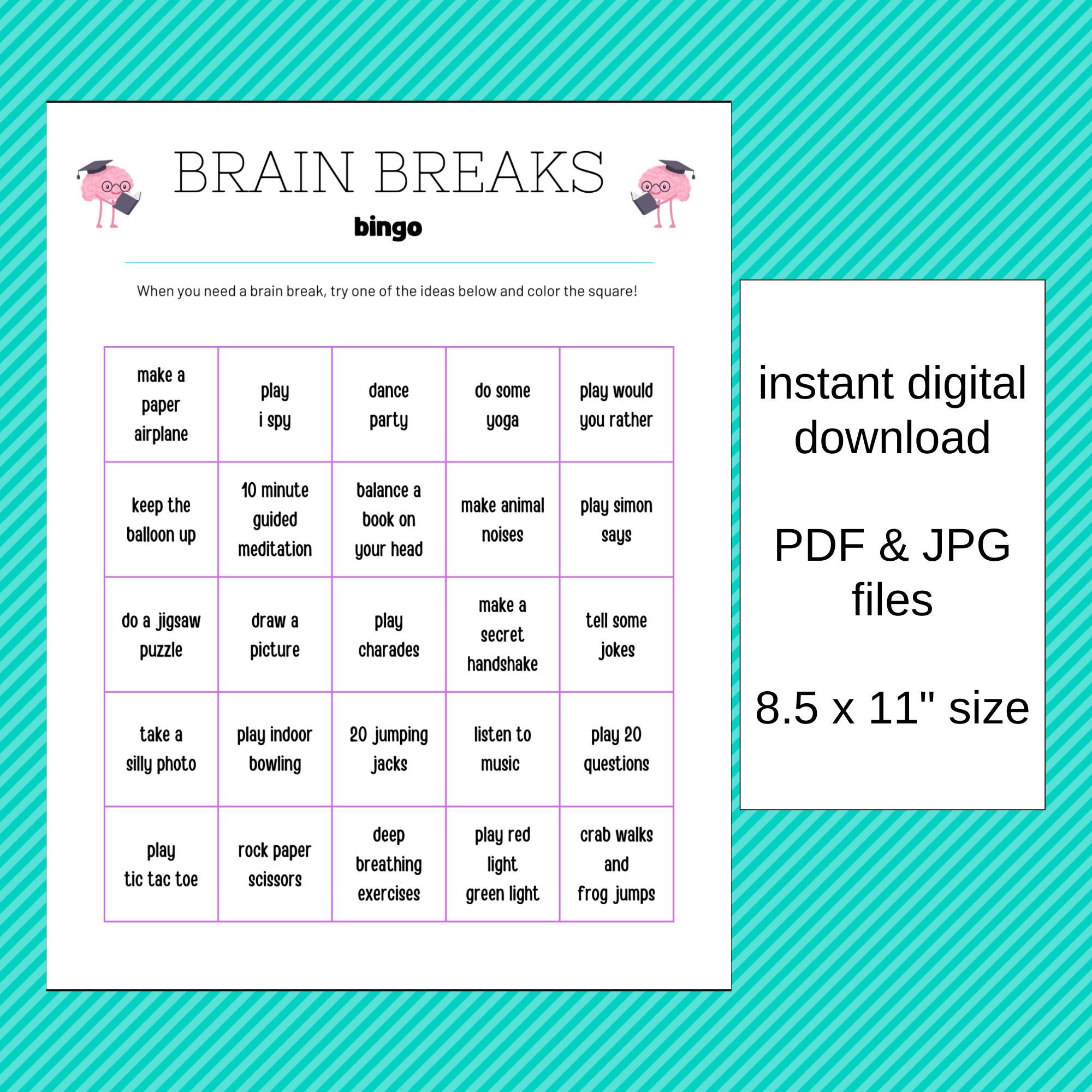 Brain Breaks Printable Game With Answer Key, Homeschool, Classroom ...