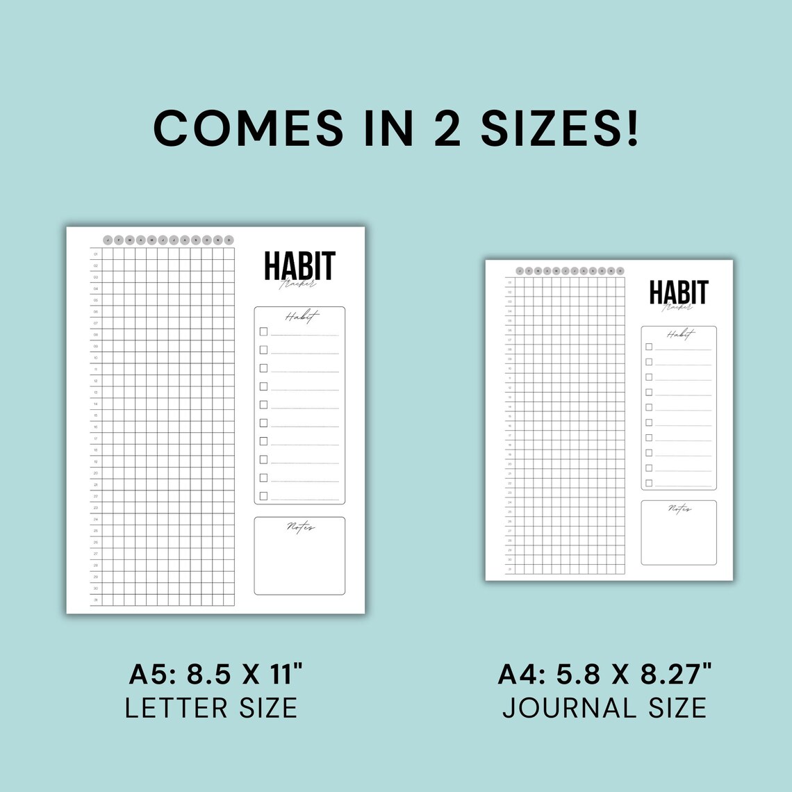 Habit Journal Tracker, Year in Pixels, Printable Journal Page Template ...