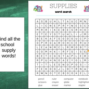 School Supplies Word Search Printable Game With Answer Key, Homeschool ...