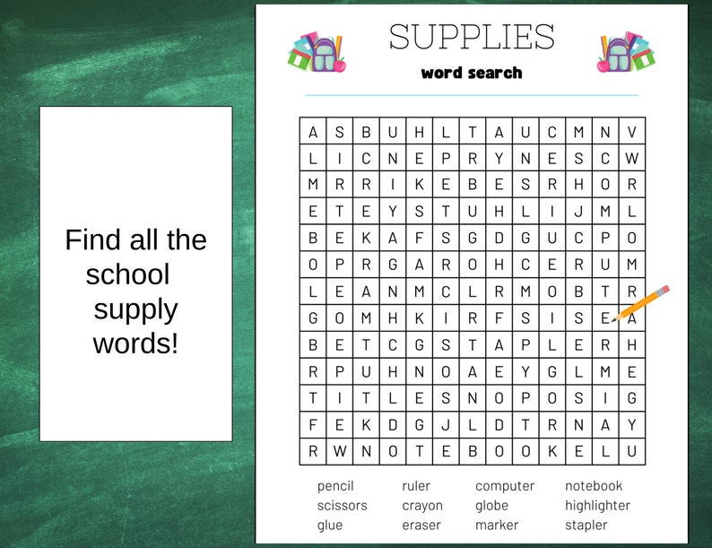 School Supplies Word Search Printable - Word Search Maker