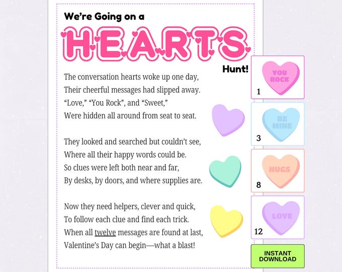 Valentine’s Day Scavenger Hunt | Conversation Hearts Printable Game ...