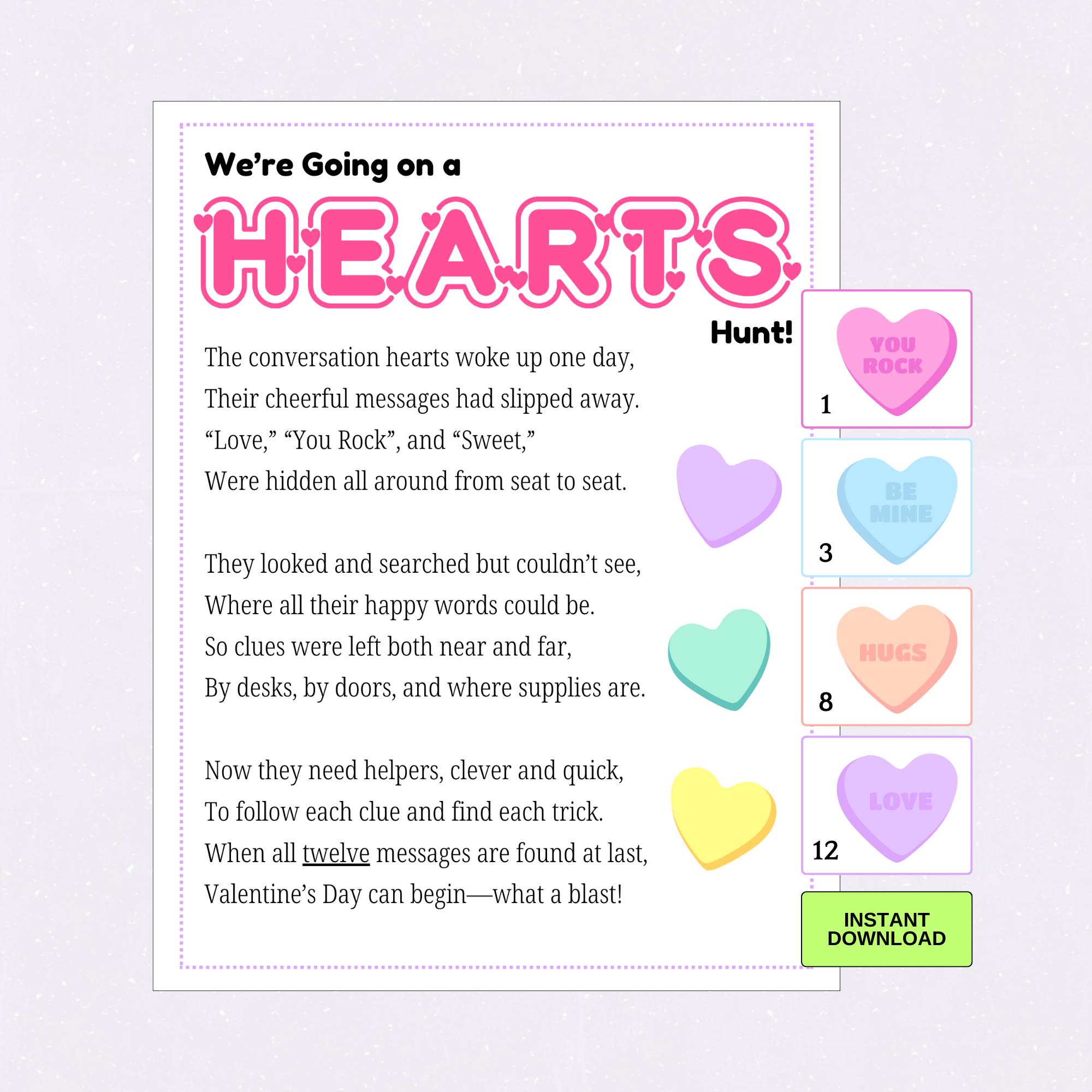 Valentine’s Day Scavenger Hunt | Conversation Hearts Printable Game ...