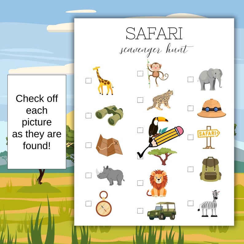 Safari Party Scavenger Hunt With Pictures, Jungle Themed Kids Party ...