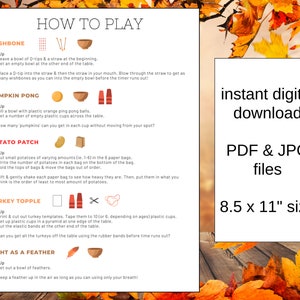 Thanksgiving Minute to Win It Printable Game Ideas With Supply List and ...