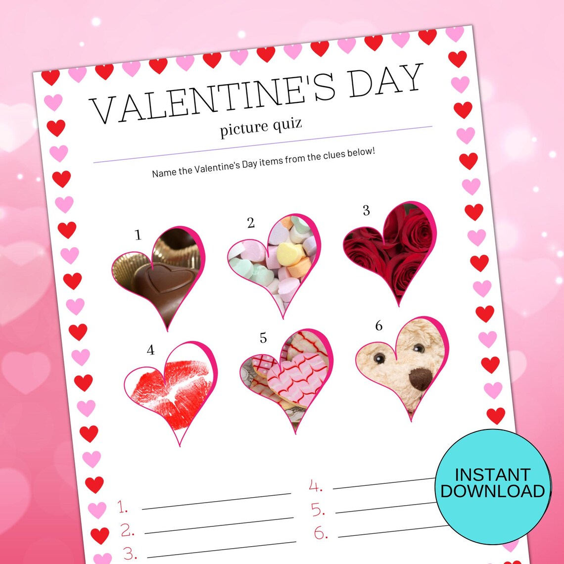 Valentine's Day Picture Quiz Printable Game With Answer Key - Etsy