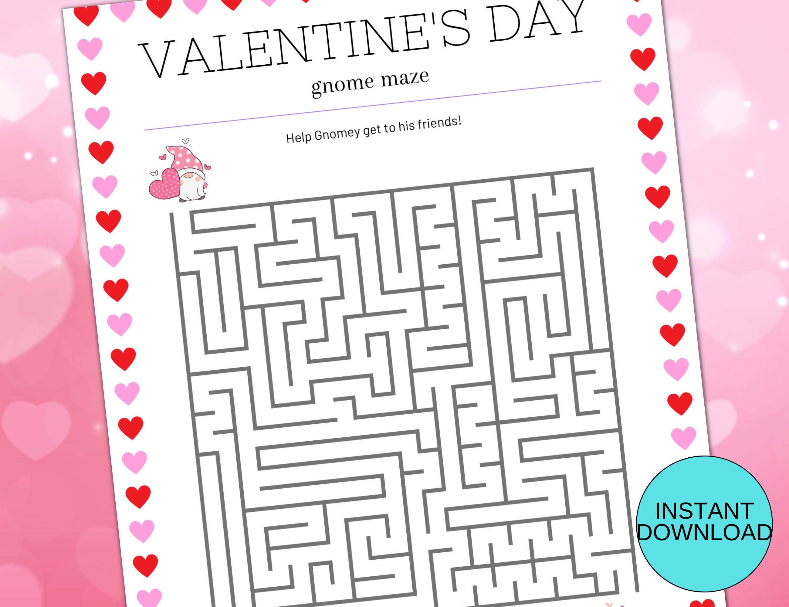 Valentine's Day Gnome Maze Printable Game With Answer Key - Etsy