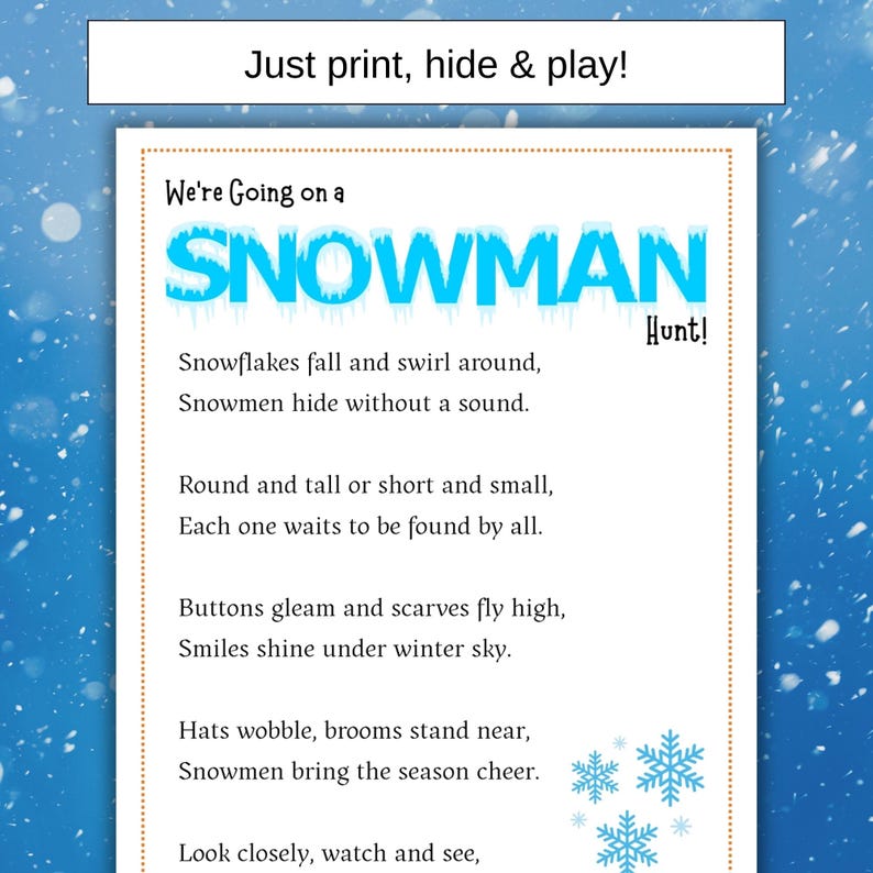 Winter Snowman Picture Scavenger Hunt Printable Game, Activity ...