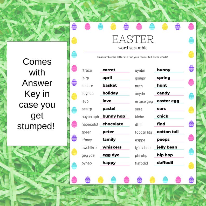 Easter Word Scramble Printable Game With Answer Key - Etsy