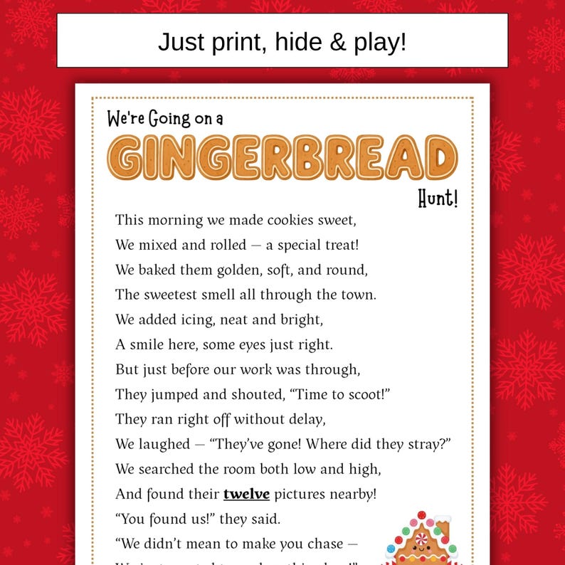 Christmas Gingerbread Scavenger Hunt Printable Game, Activity ...