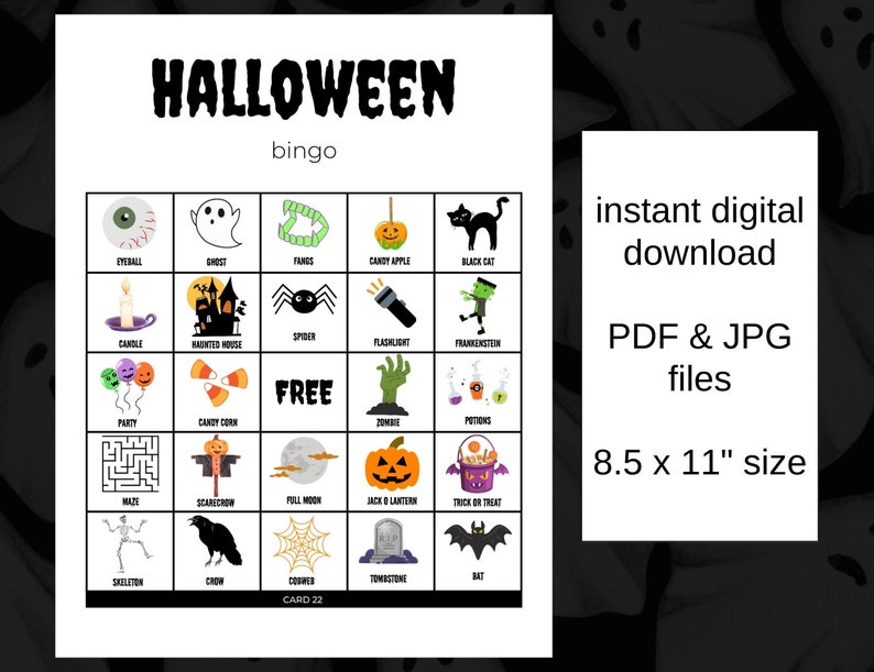 Halloween Bingo Game Cards Printable With 30 Bingo Boards, Calling ...