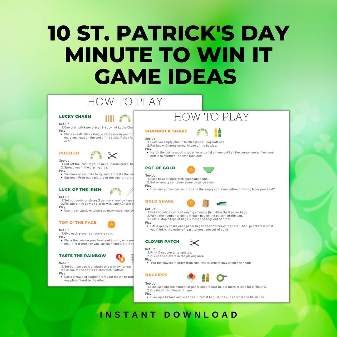 St Patrick's Day Minute to Win It Games Printable, Supply List and ...