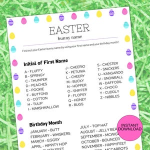 What's Your Bunny Name Easter Printable Activity - Etsy