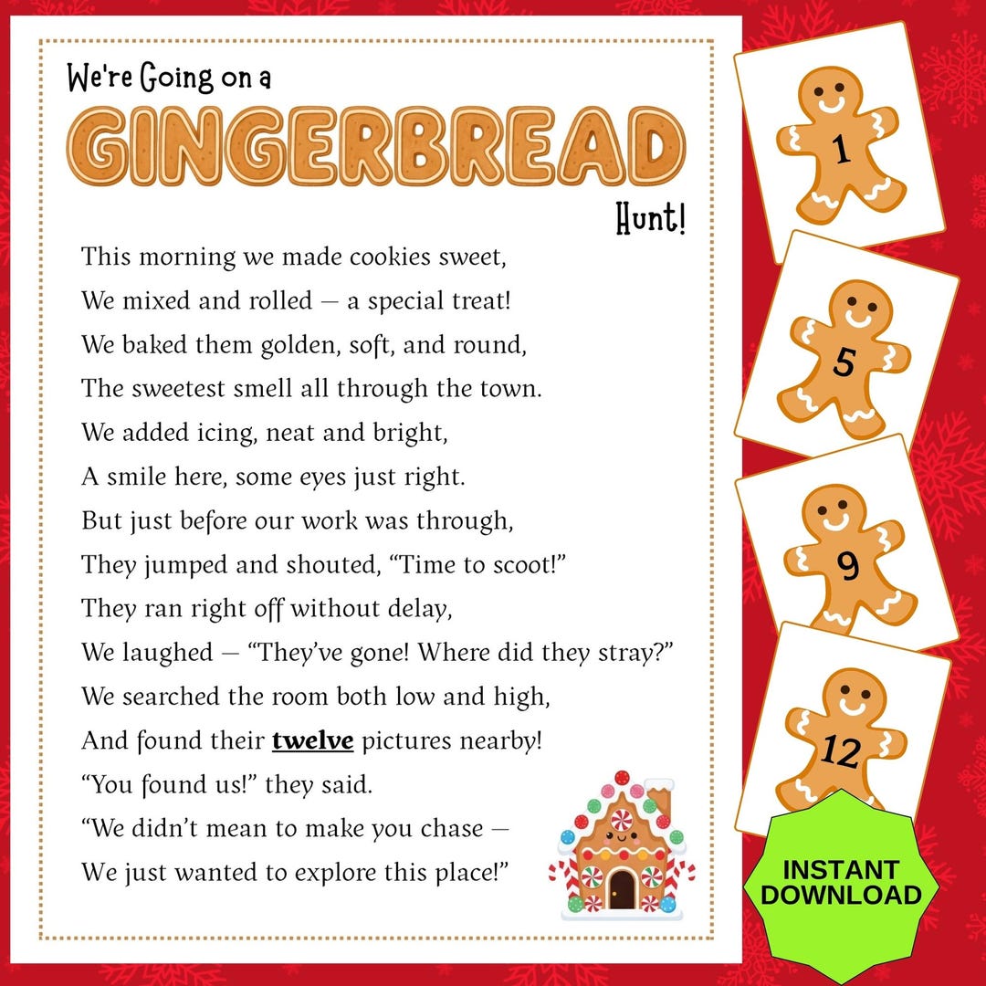 Christmas Gingerbread Scavenger Hunt Printable Game, Activity ...