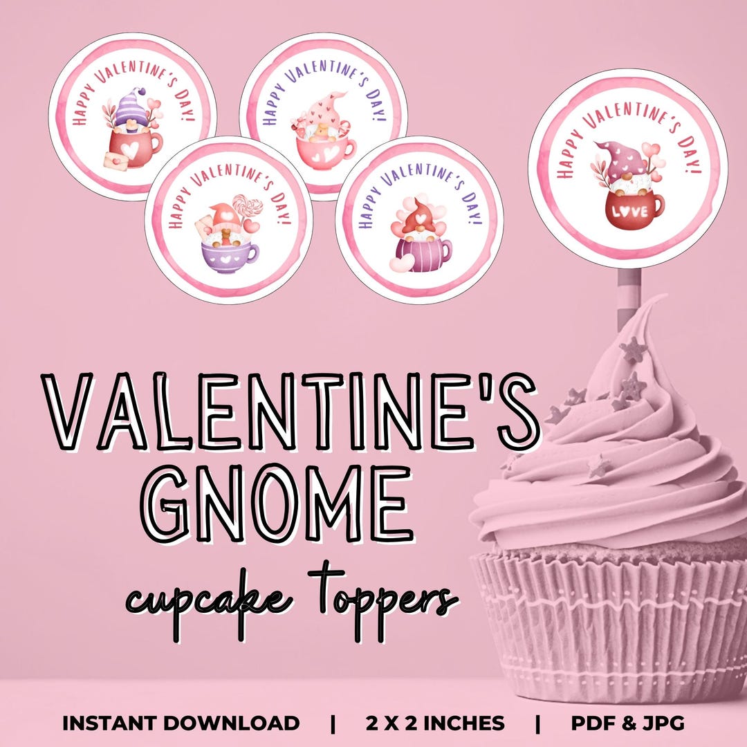 Valentine's Day Gnome Cupcake Topper Decoration Printable - Etsy