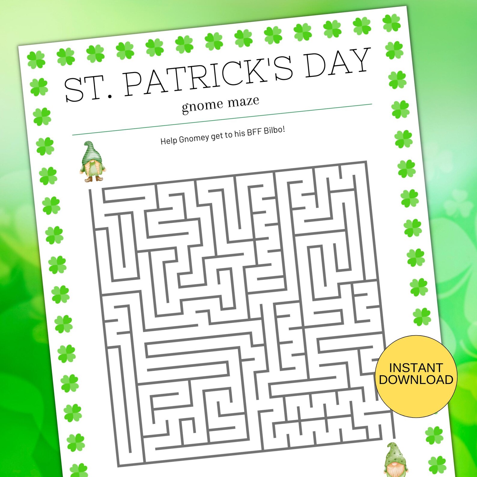 St Patrick's Day Gnome Maze Game Printable With Answer Key - Etsy