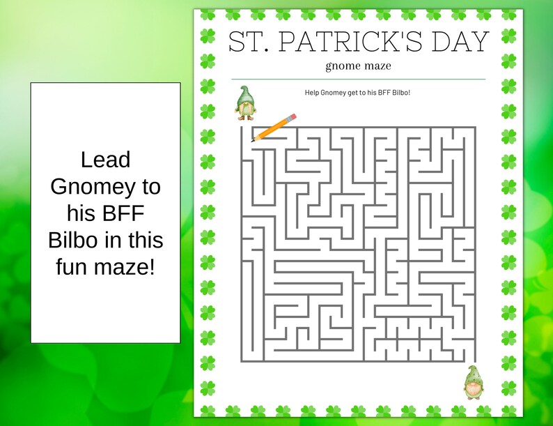 St Patrick's Day Gnome Maze Game Printable With Answer Key - Etsy