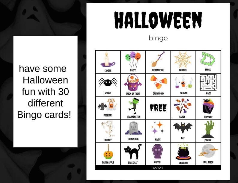 Halloween Bingo Game Cards Printable With 30 Bingo Boards, Calling ...
