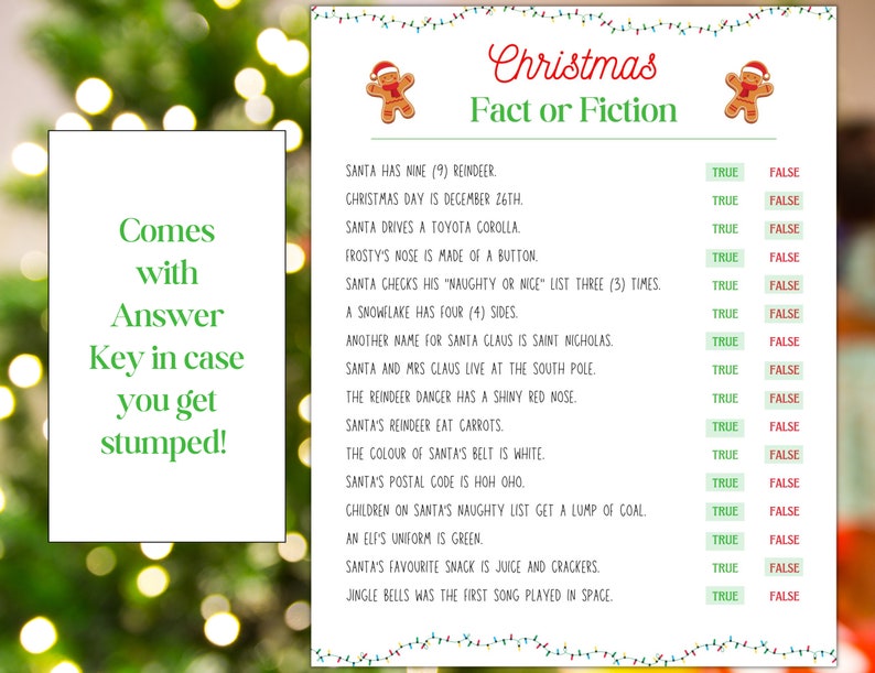 Christmas True or False Printable Game - Etsy