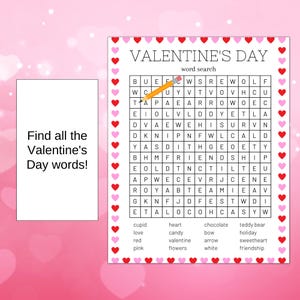 Valentine's Day Word Search Printable Game With Answer Key - Etsy