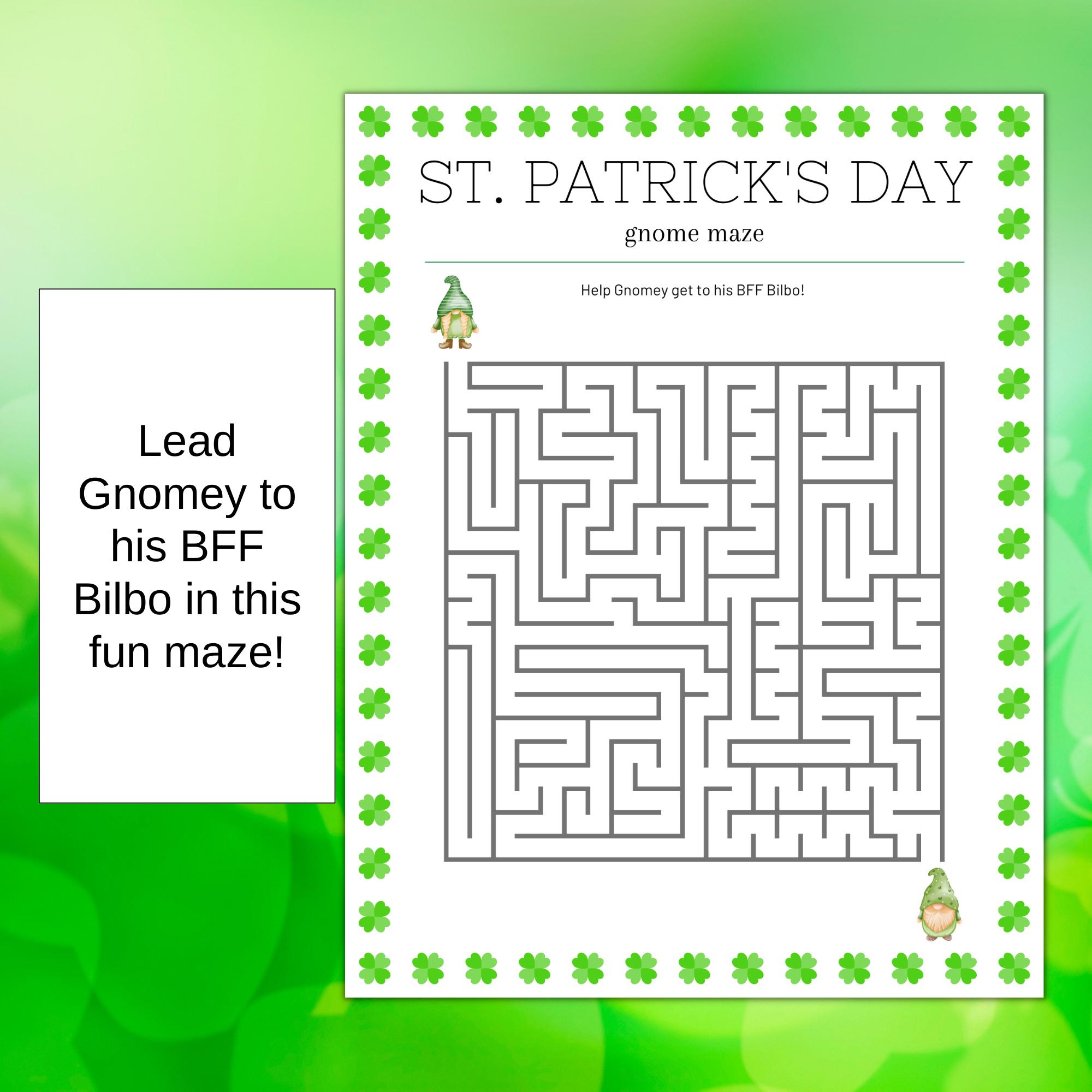 St Patrick's Day Gnome Maze Game Printable With Answer Key - Etsy