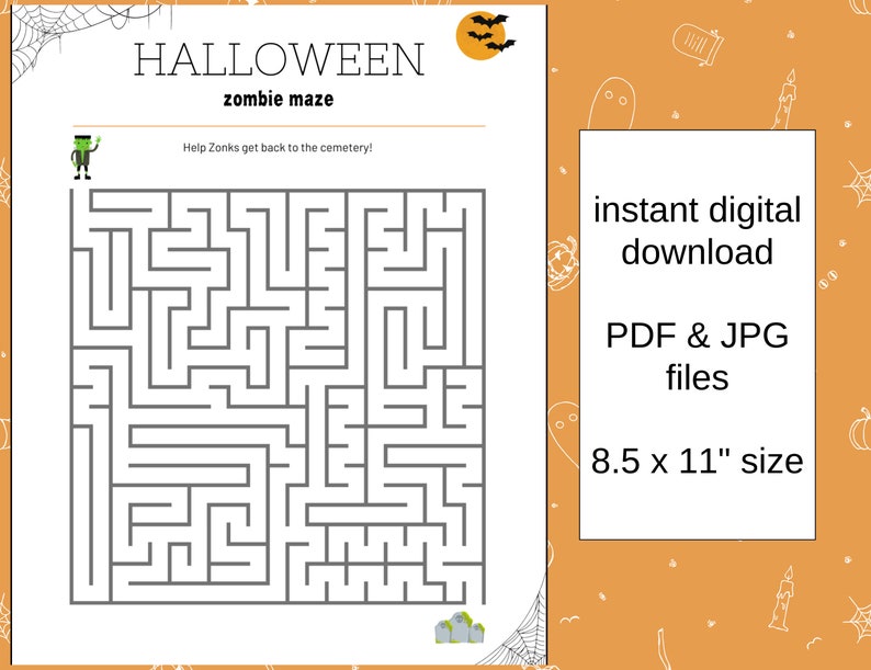 Halloween Zombie Maze Printable Game With Answer Key - Etsy