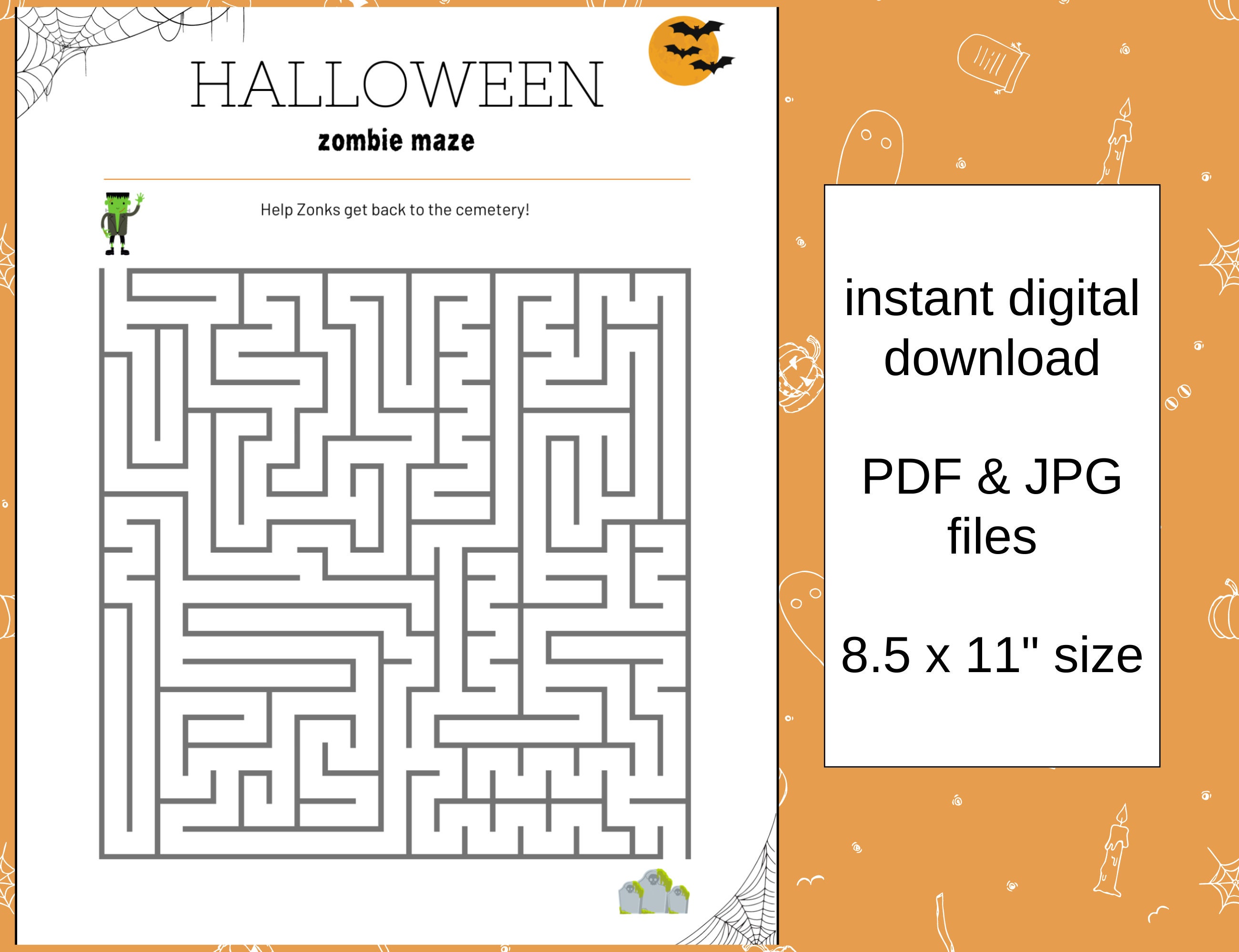 Halloween Zombie Maze Printable Game With Answer Key - Etsy