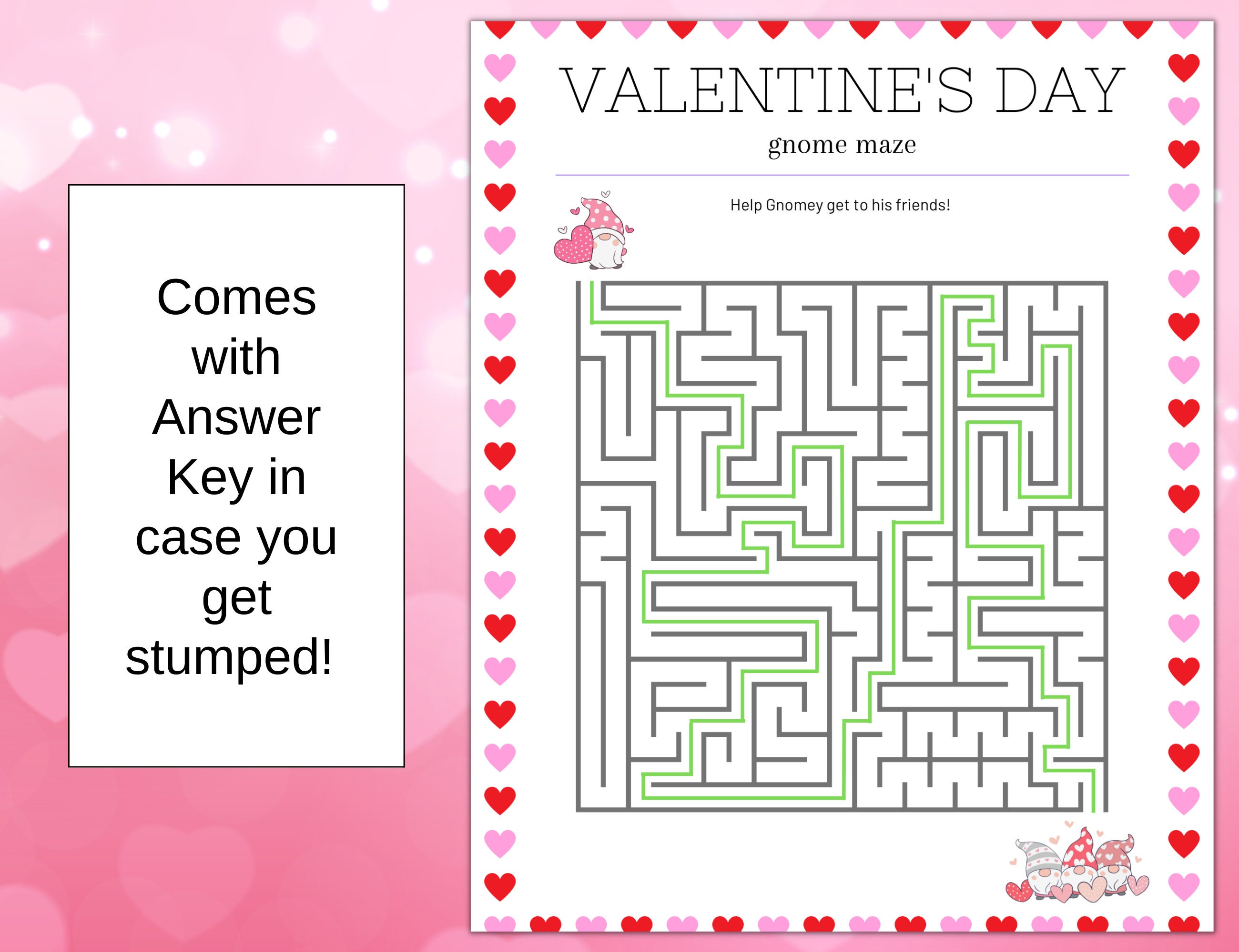 Valentine's Day Gnome Maze Printable Game With Answer Key - Etsy